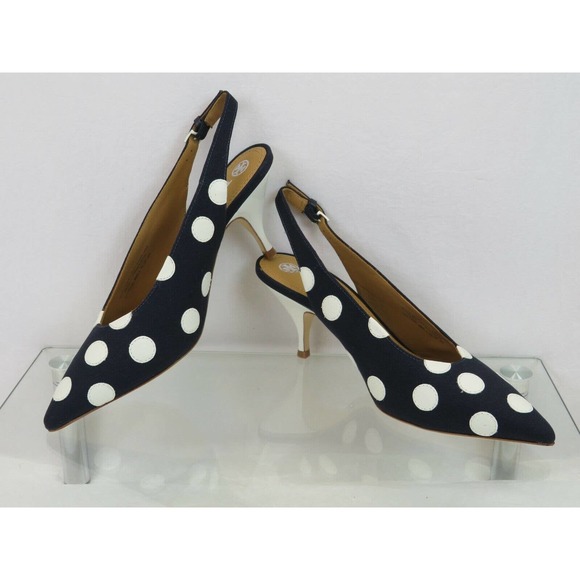 Tory Burch | Shoes | Nib Tory Burch Navy Blue Canvas Ivory Polka Dots ...